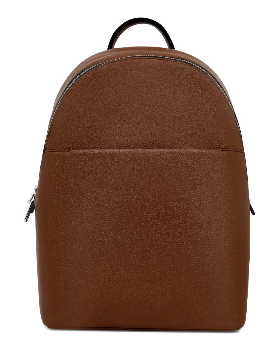 ECCO Round Pack L Pebbled Leather Backpack Brown