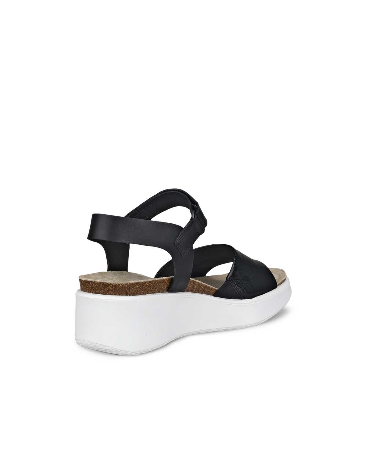 Womens Ecco® Flowt Leather Cork Heeled Wedge Sandal Black