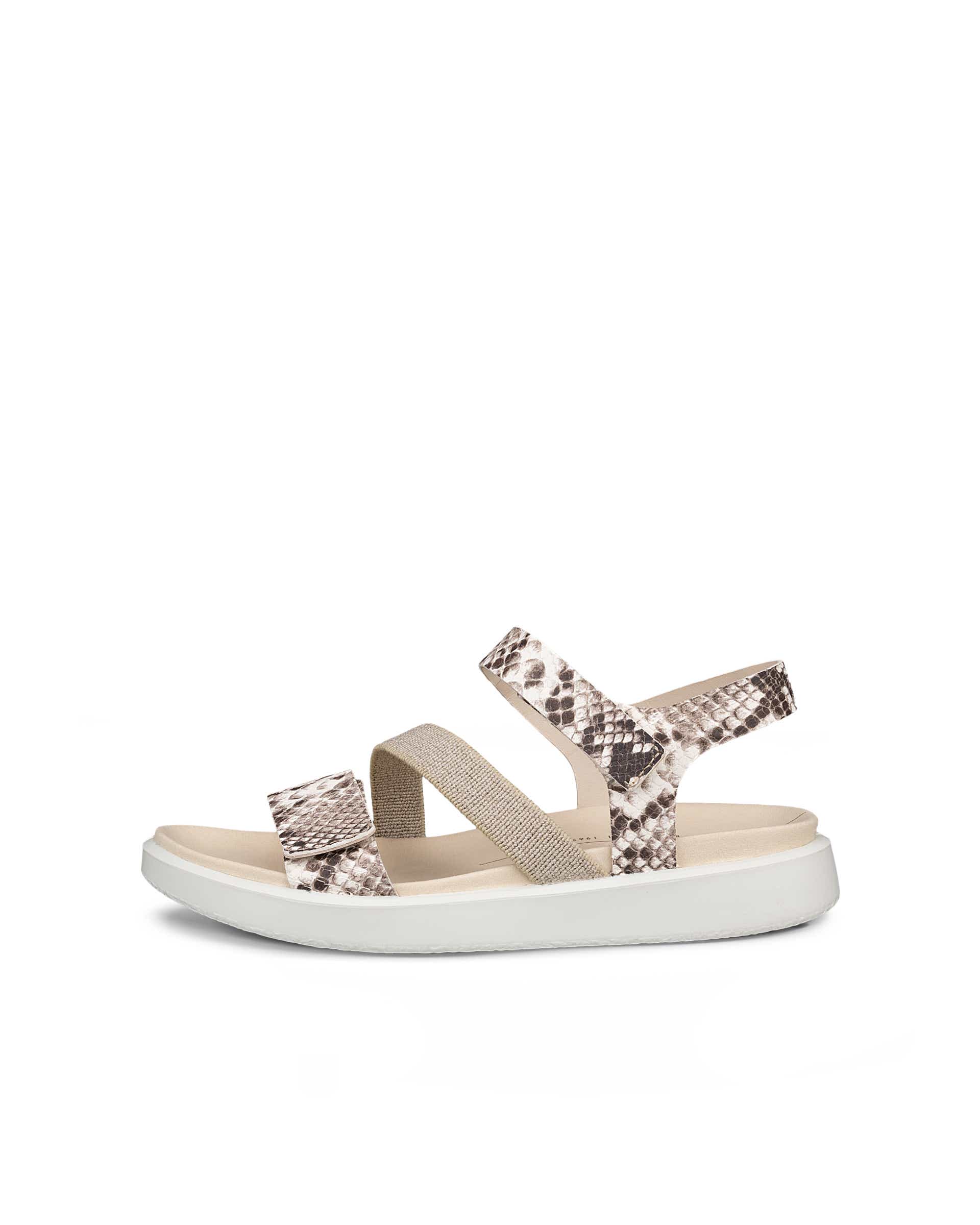 Womens Ecco® Flowt Leather Flat Two Strap Sandal Beige