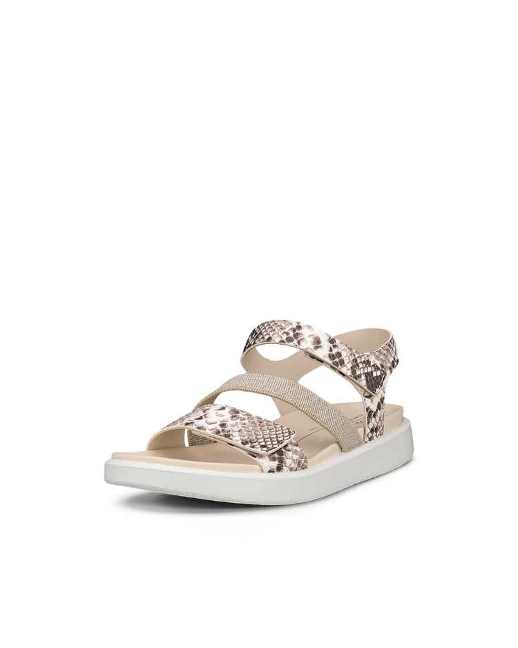 Womens Ecco® Flowt Leather Flat Two Strap Sandal Beige