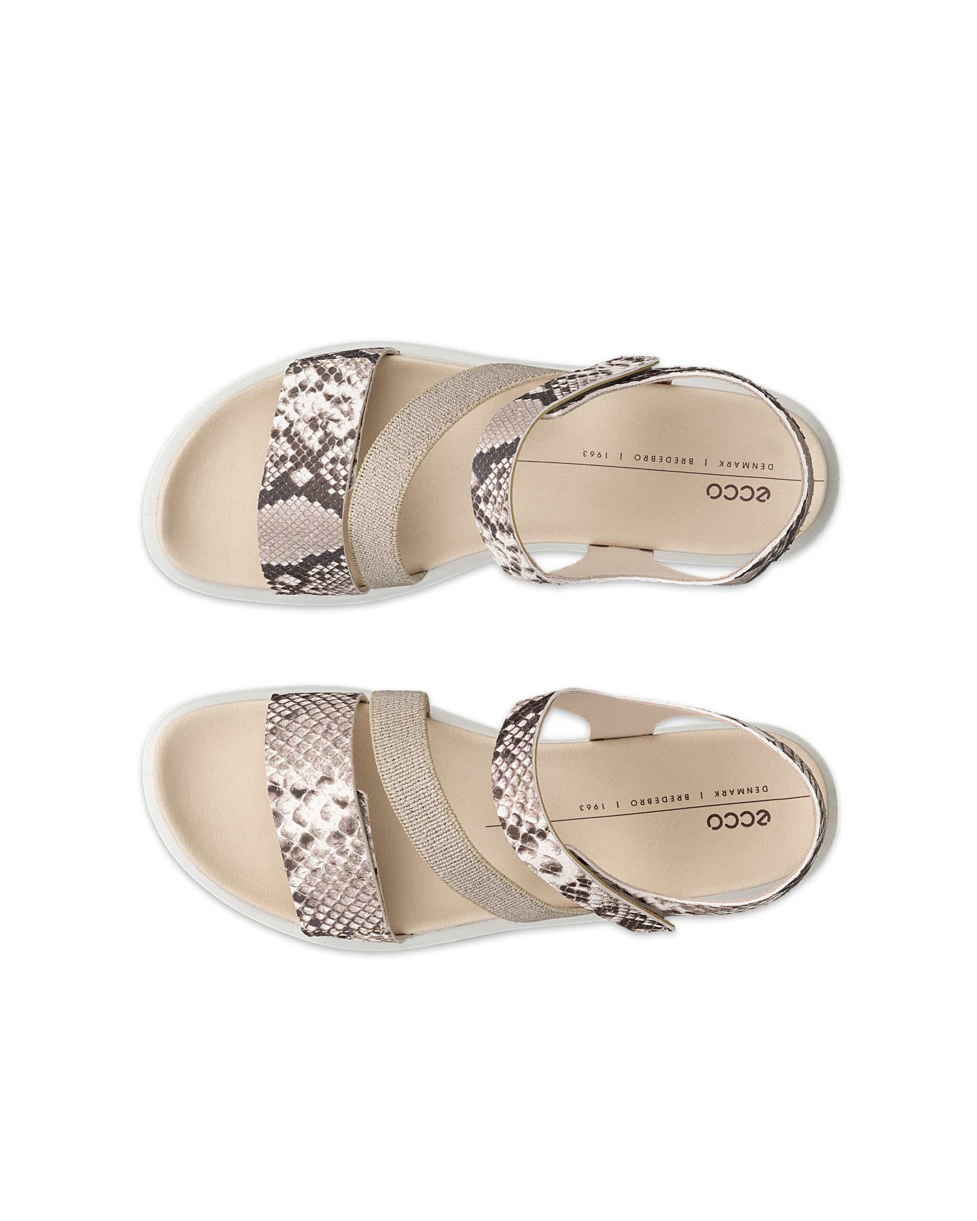 Womens Ecco® Flowt Leather Flat Two Strap Sandal Beige