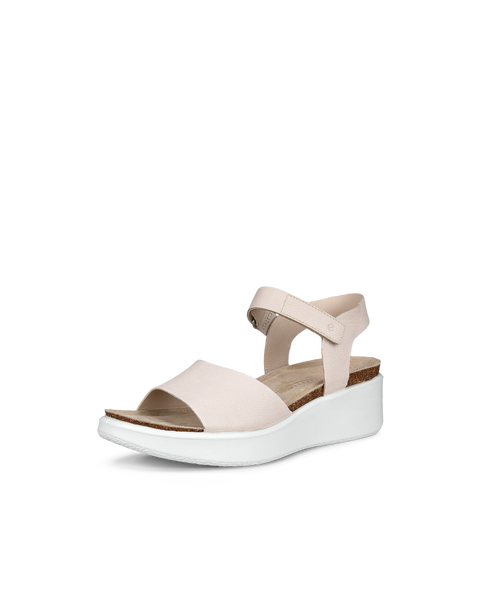 Womens Ecco® Flowt Leather Cork Heeled Wedge Sandal Beige