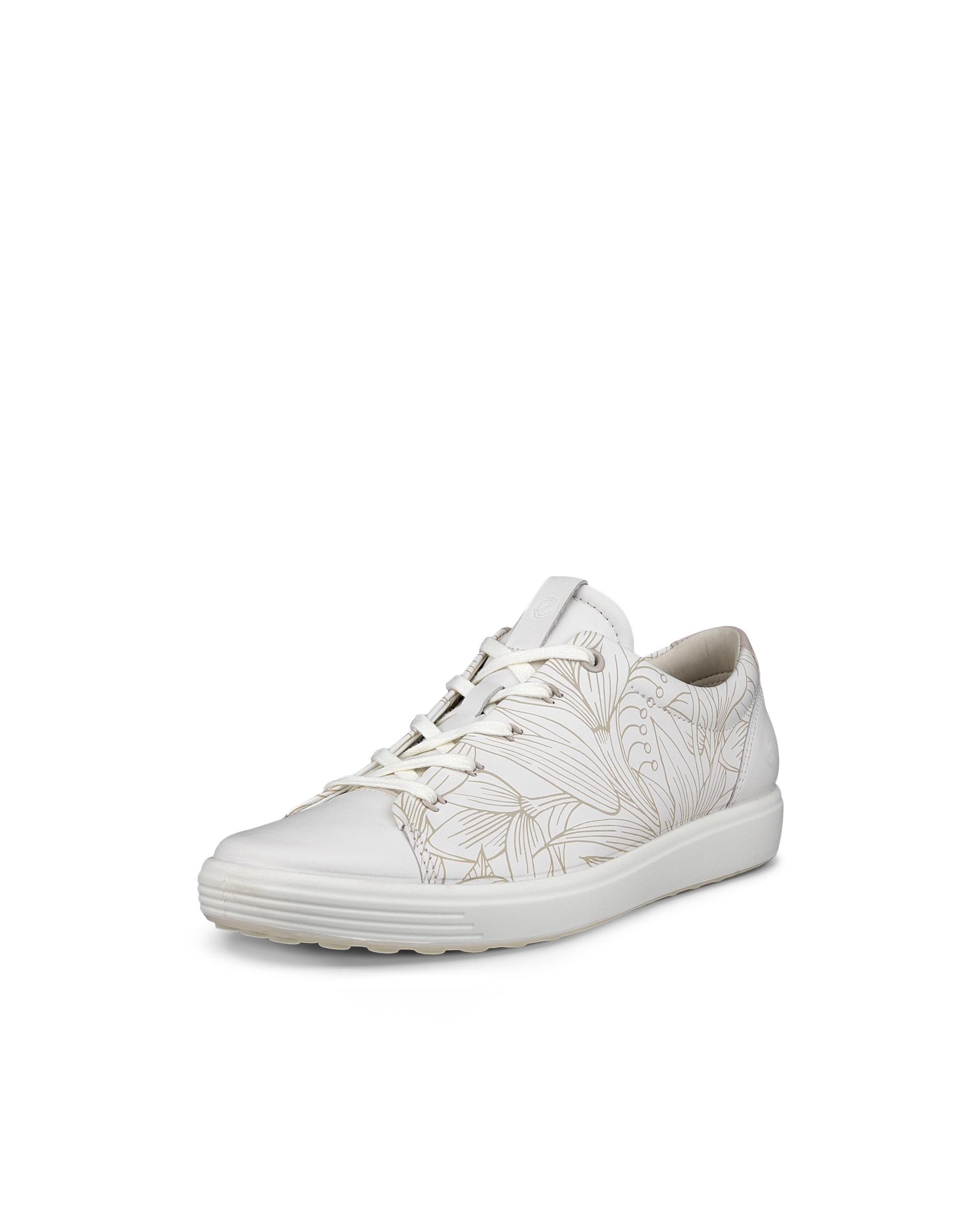 Women's ECCO® Soft 7 Leather Floral Shoe | White Women's ECCO® Soft 7 Leather Floral Shoe | White
