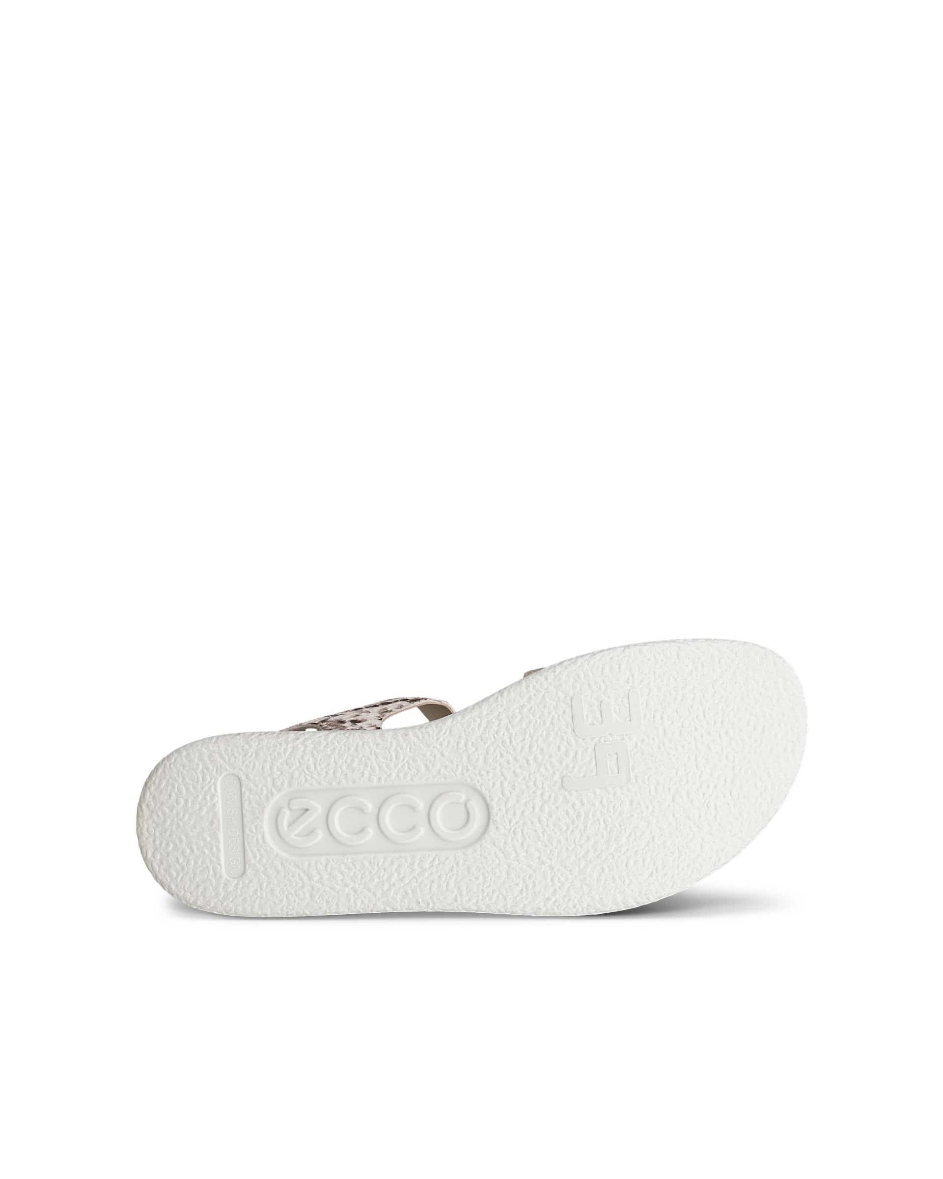 Womens Ecco® Flowt Leather Flat Two Strap Sandal Beige