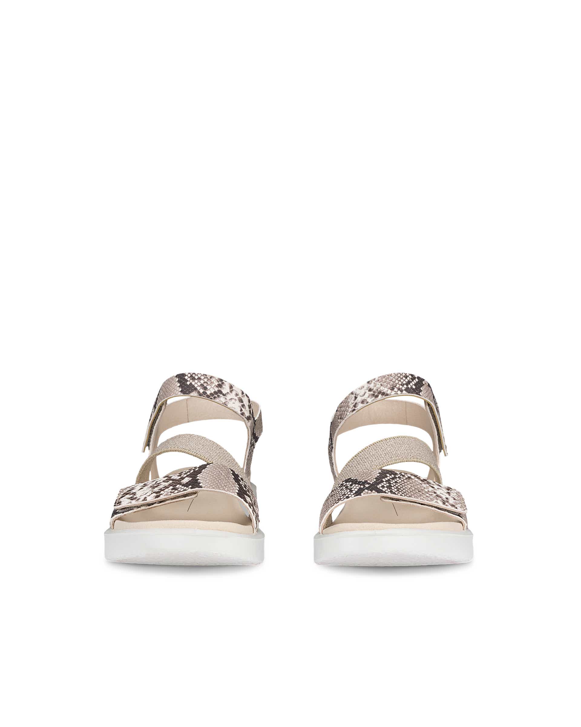 Womens Ecco® Flowt Leather Flat Two Strap Sandal Beige